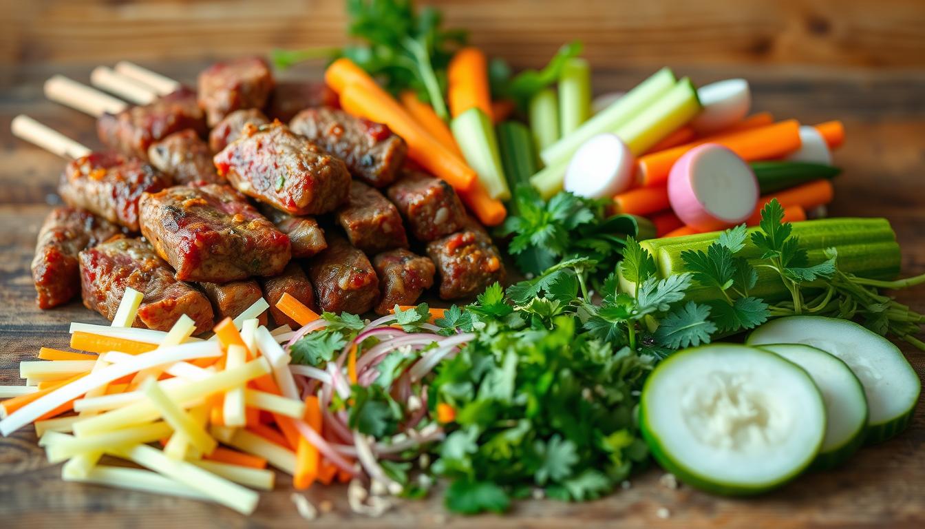 Sach Ko Jakak – Cambodian Grilled Beef Skewers with Pickled Veggies